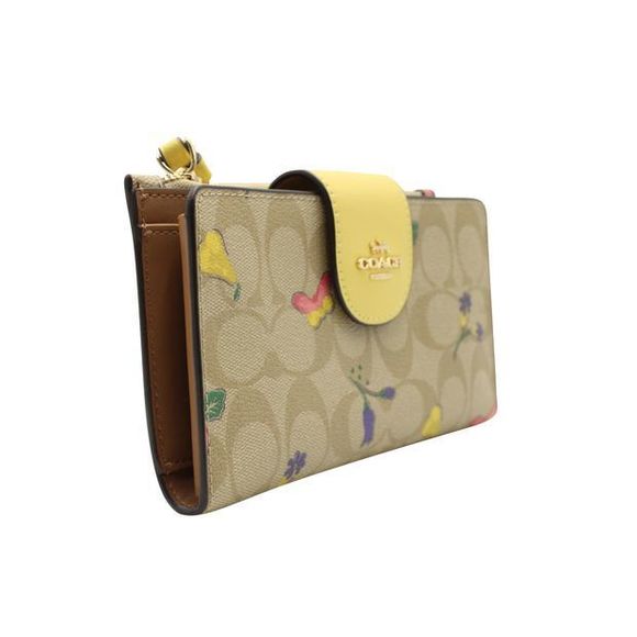 Coach | Bags | Coach Beige Yellow Phone Wallet With Flower Veggie Print ...